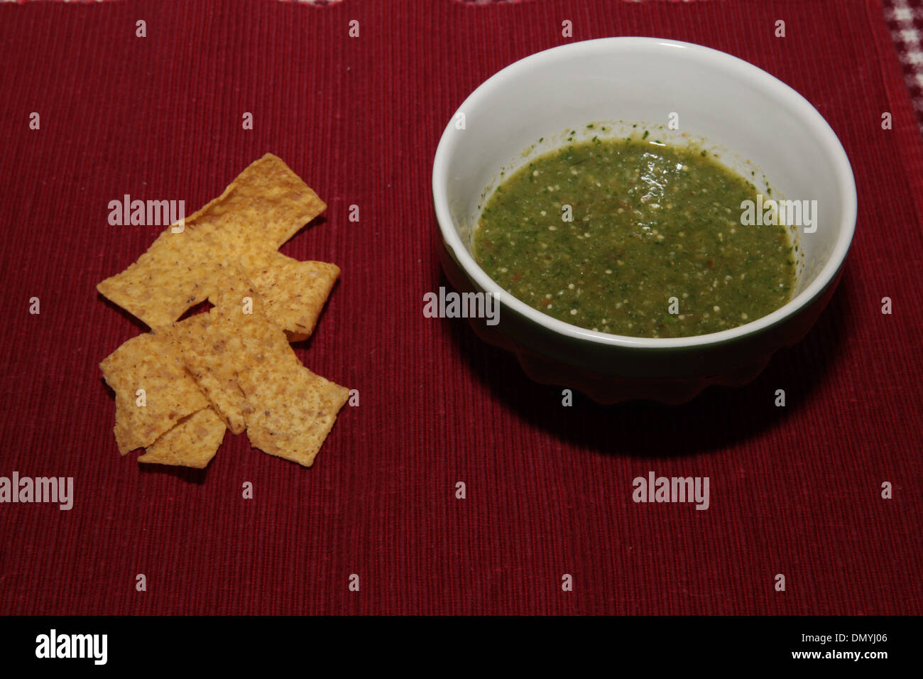 Salsa Verde with Tortilla Chips Stock Photo - Alamy