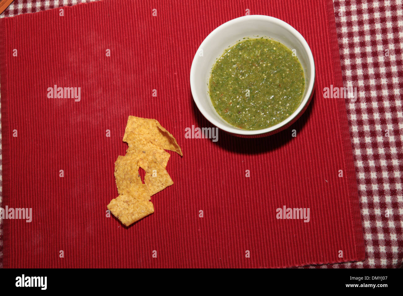 Salsa Verde with Tortilla Chips Stock Photo - Alamy