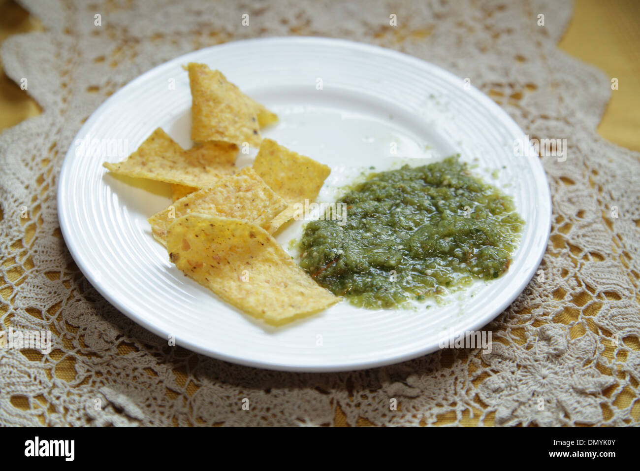 Salsa Verde with Tortilla Chips Stock Photo - Alamy