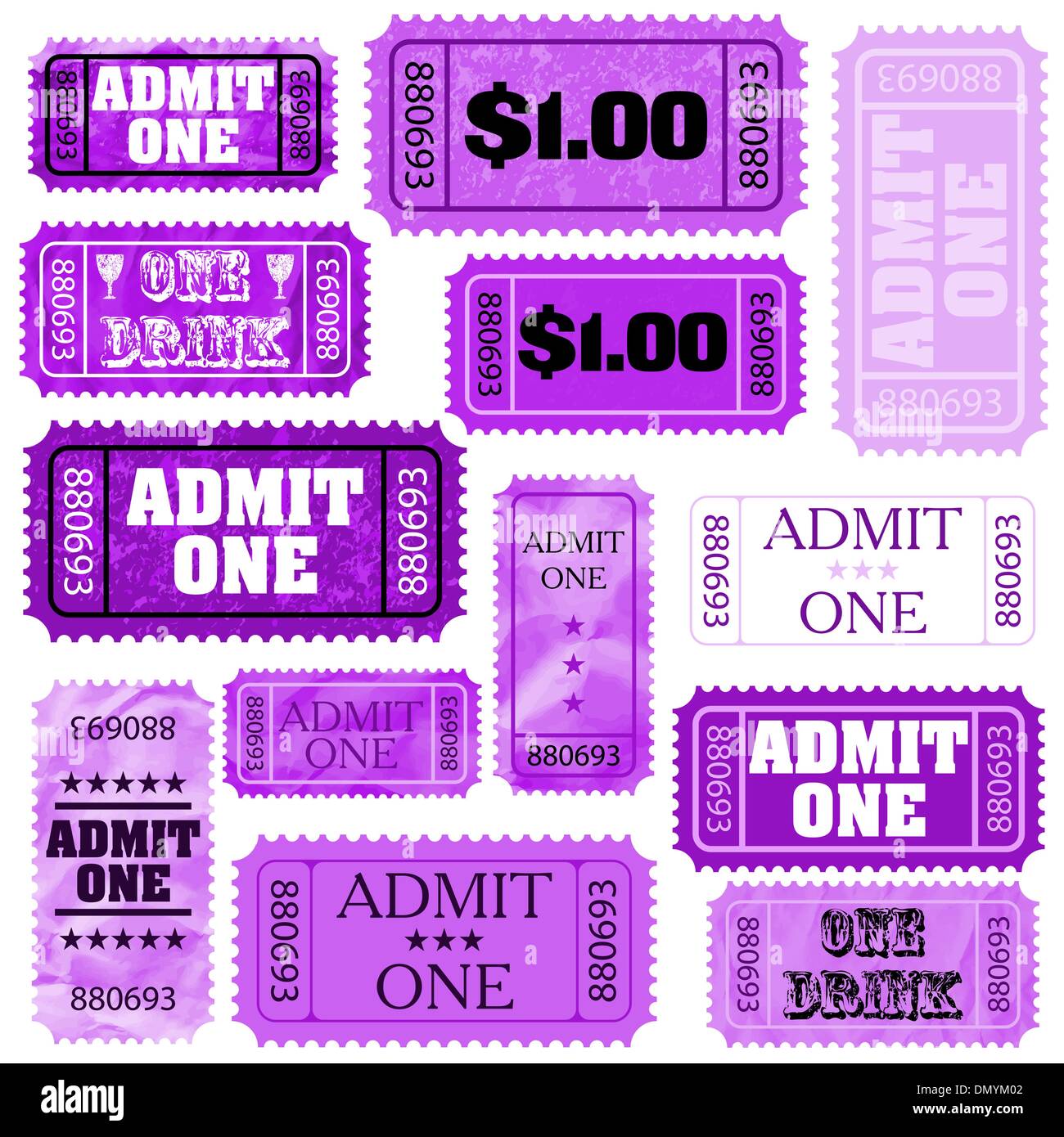 Violet set of ticket admit one. EPS 8 Stock Vector Image & Art - Alamy