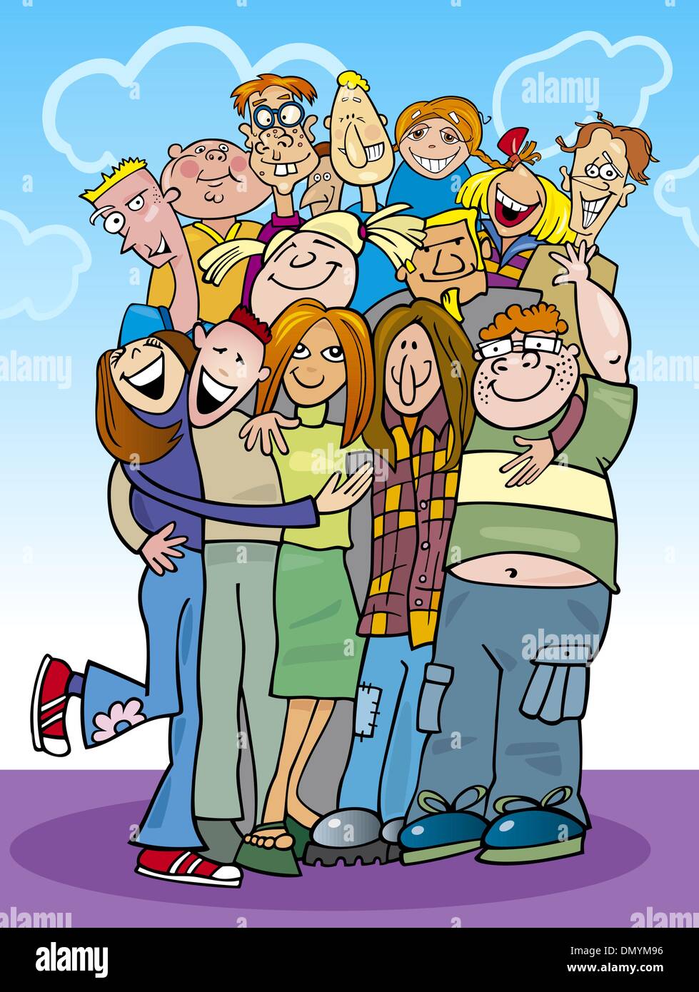 Group happy teenagers friends Stock Vector Images - Alamy