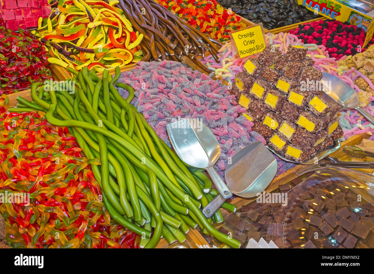 Selection of sweets, candies and confectionery for sale at a market ...