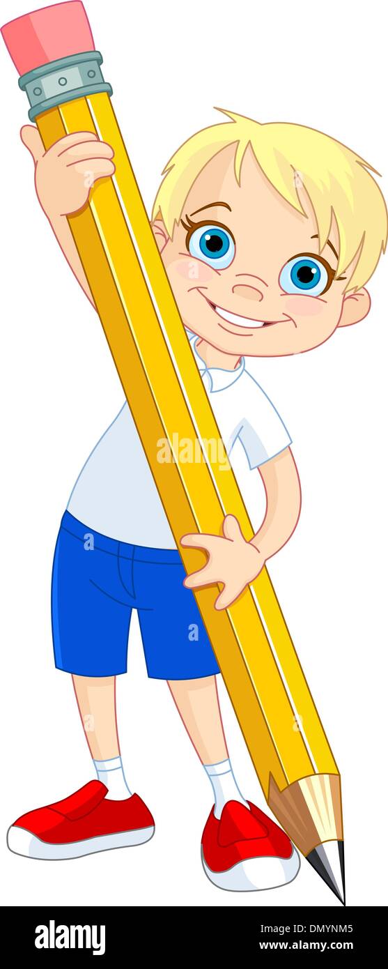 Boy holding pencil Stock Vector Image & Art - Alamy