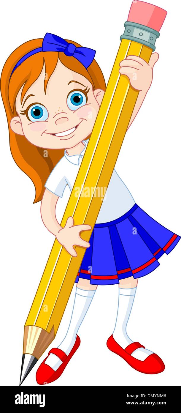 Girl holding pencil Stock Vector Image & Art - Alamy