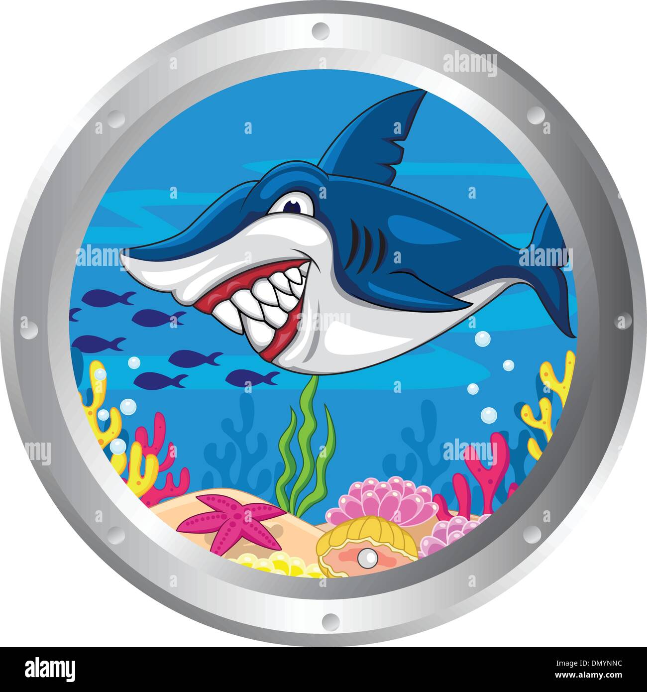 Shark cartoon with porthole frame Stock Vector Image & Art - Alamy