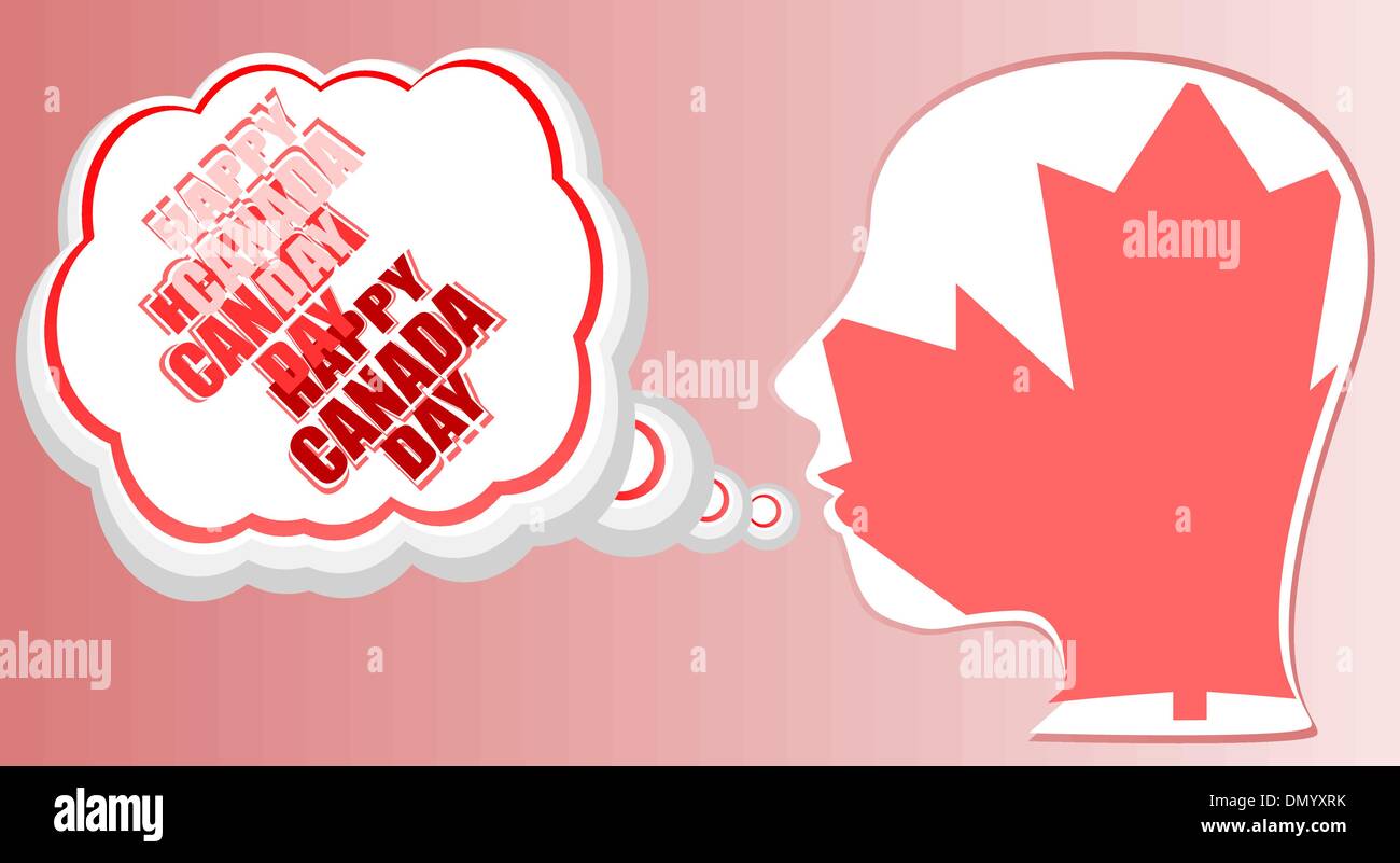 human head in canada flag and speech bubble - happy canada day Stock ...