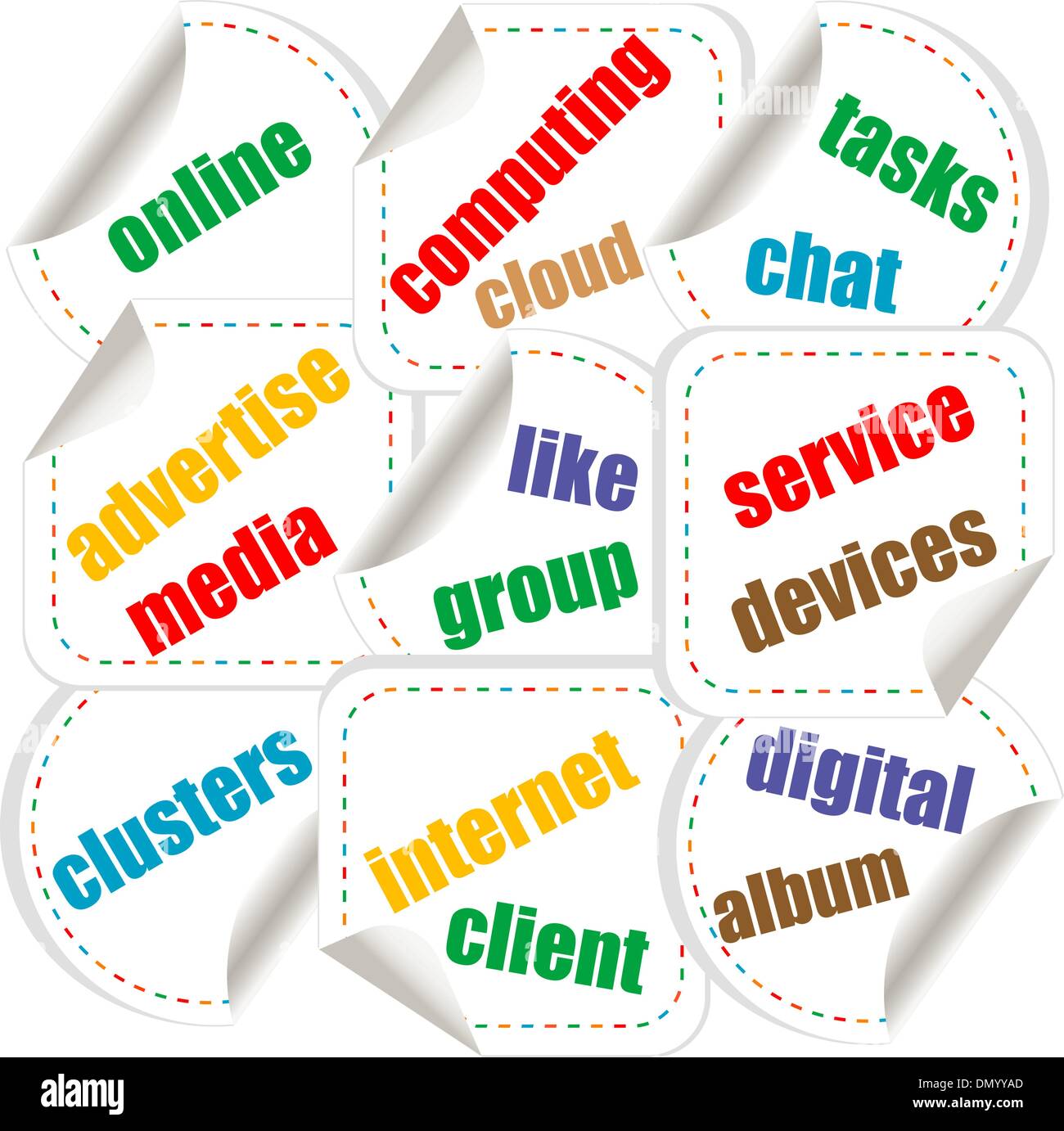 Abstract colorful illustration with various social network words Stock ...