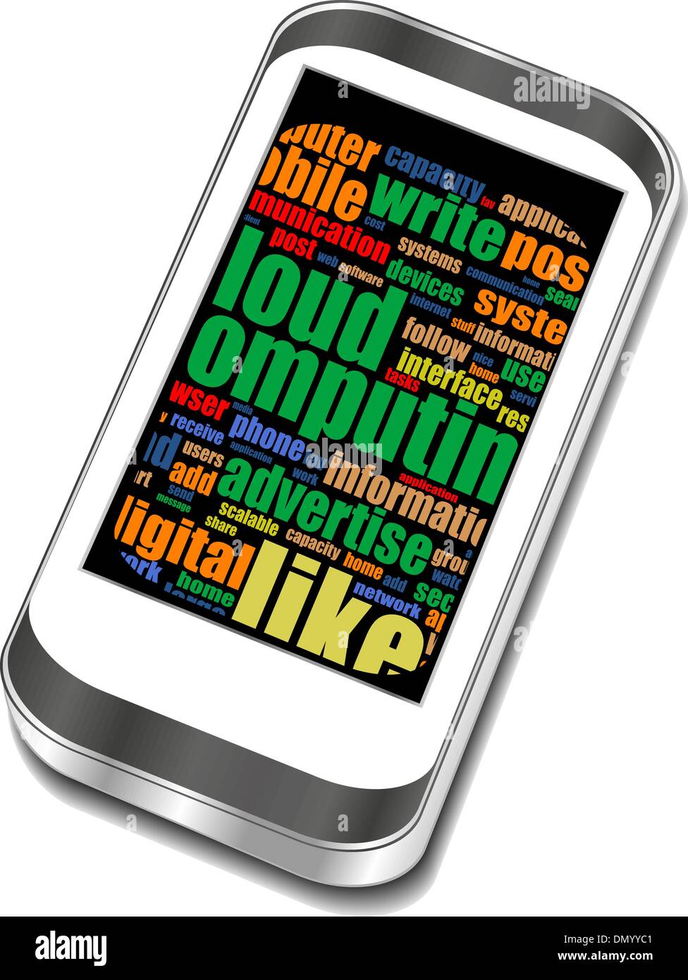 Smart phone with application icons and social media words Stock Vector ...