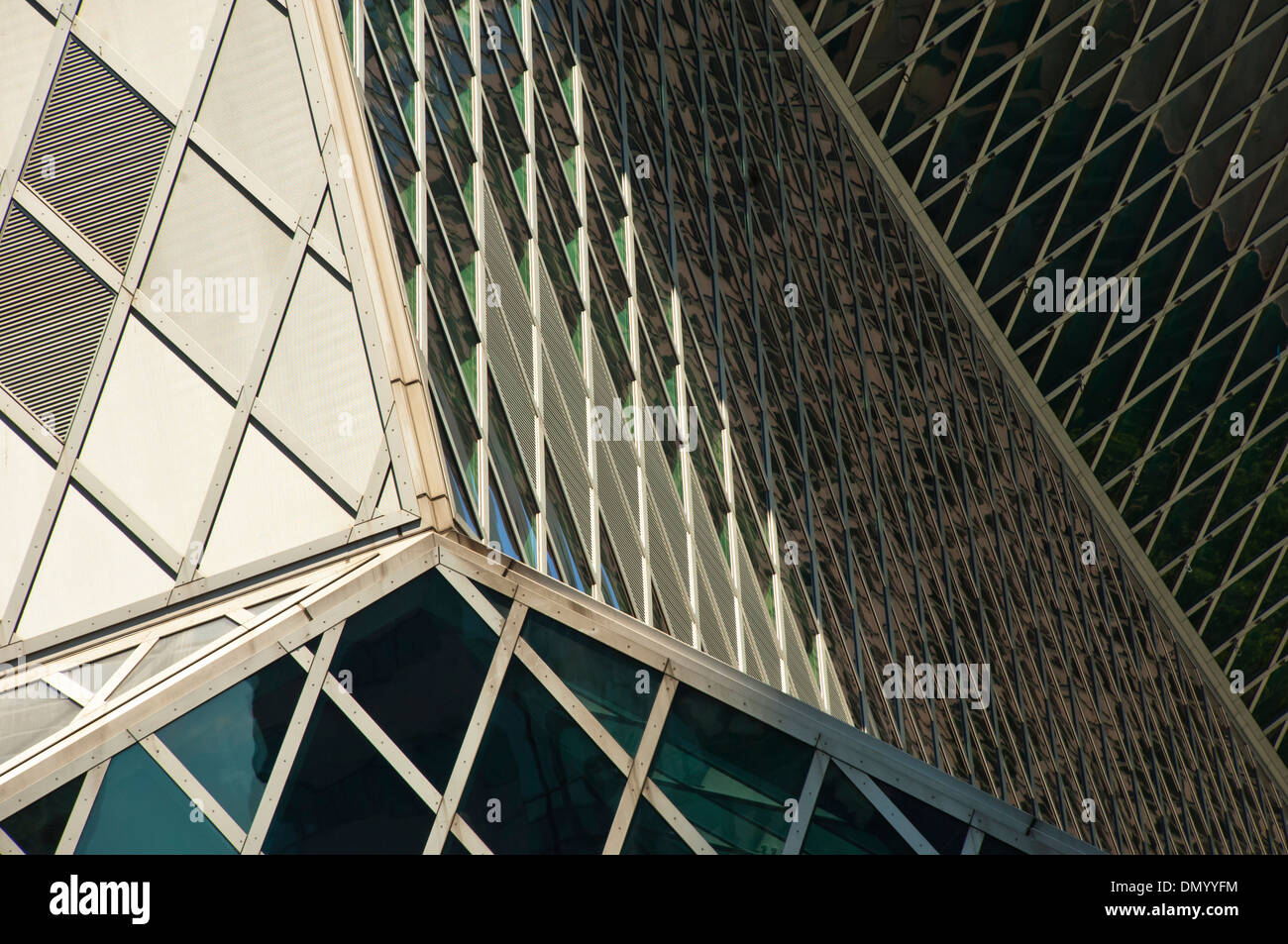 Exterior detail of the Seattle Library in downtown Seattle, Washington ...