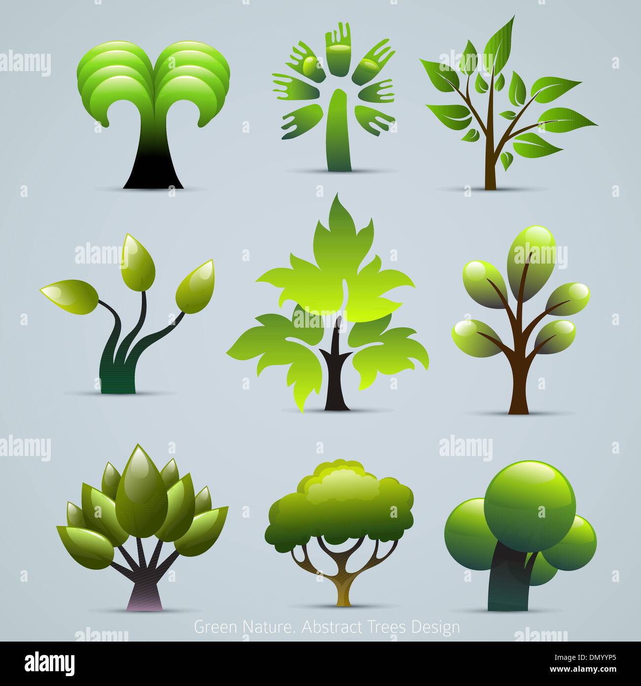 Green Tree Plants Illustration. Abstract Nature Vector Icons Stock ...
