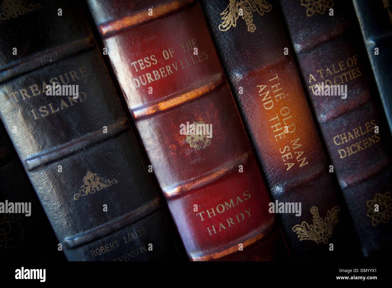 Collection of classic antique books from historic authors Stock Photo ...