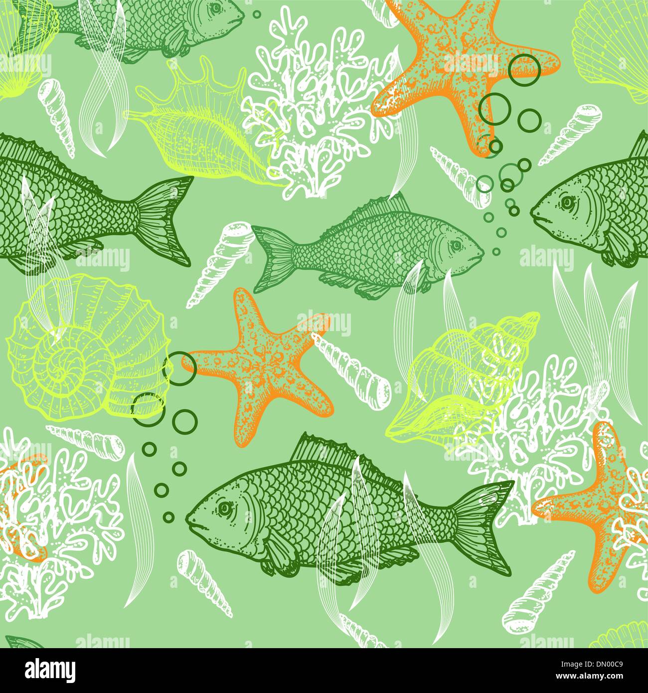Hand drawn fish seamless Stock Vector Images - Alamy