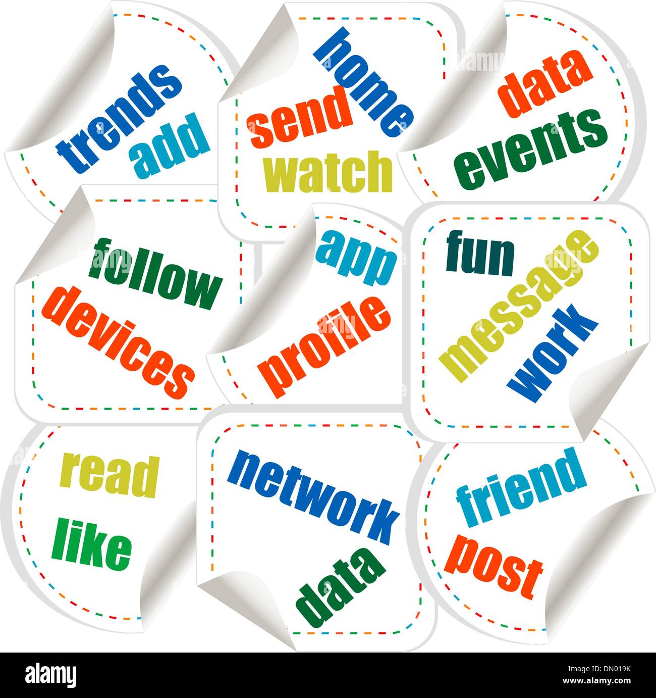 Social media concept stickers in word tag cloud Stock Vector Image ...