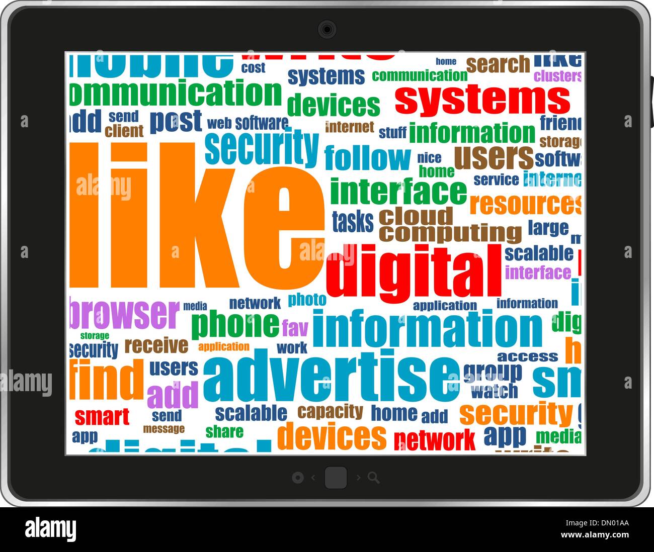 social network and connected words on touch-screen tablet-pc Stock ...