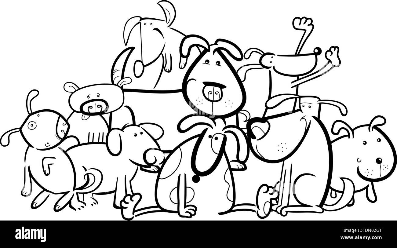 Cartoon Group of Dogs for Coloring Stock Vector Image & Art - Alamy