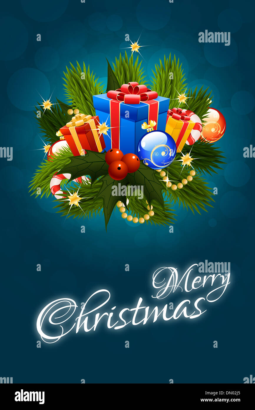 Christmas Card Template with Christmas Decorations and Presents Stock ...