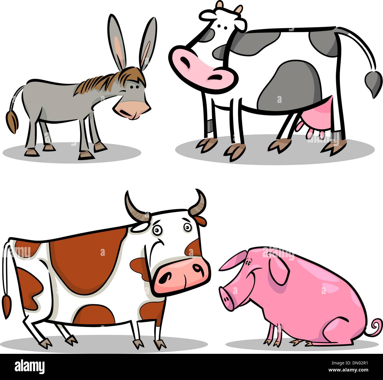 cute cartoon farm animals set Stock Vector Image & Art - Alamy