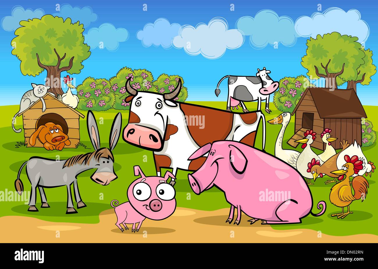 Cartoon rural scene farm animals hi-res stock photography and images ...