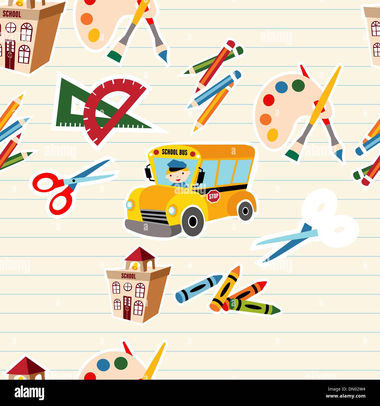 Primary school building and school bus Stock Vector Images - Alamy