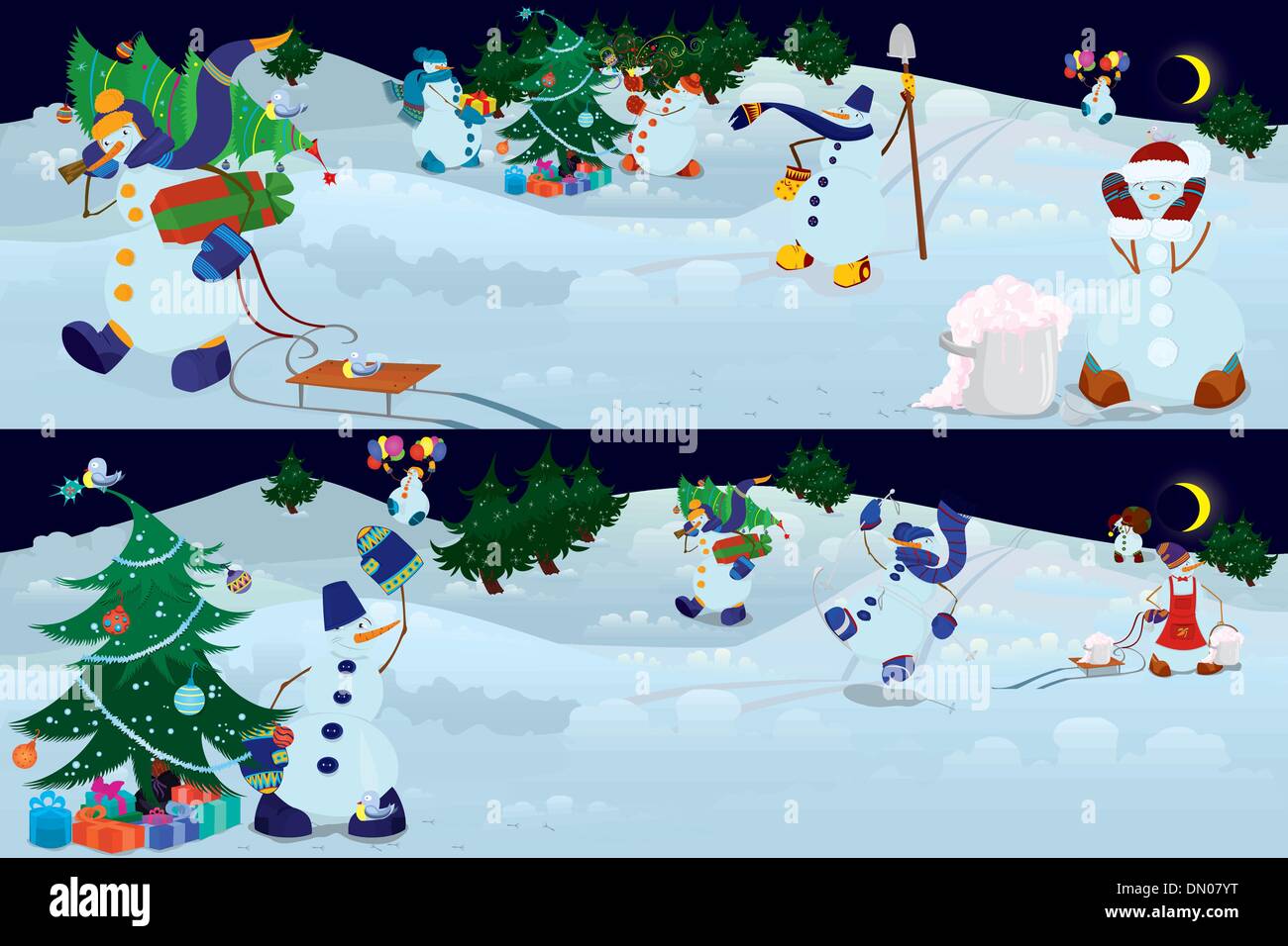 Winter forest night in Stock Vector Images - Alamy