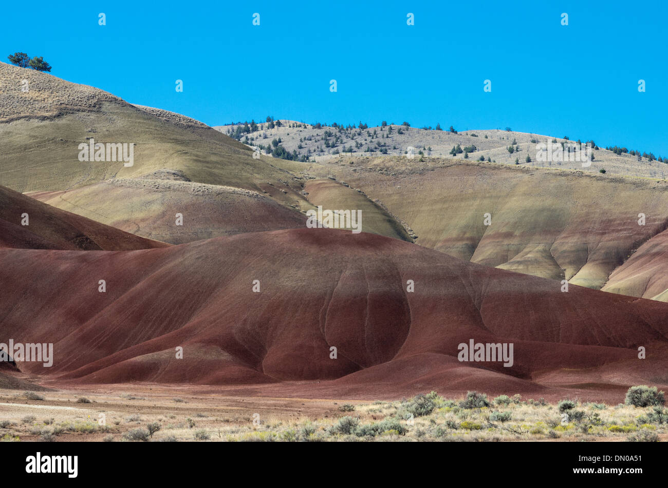 Layers of colored soil deposited by volcanic eruptions in the Painted ...