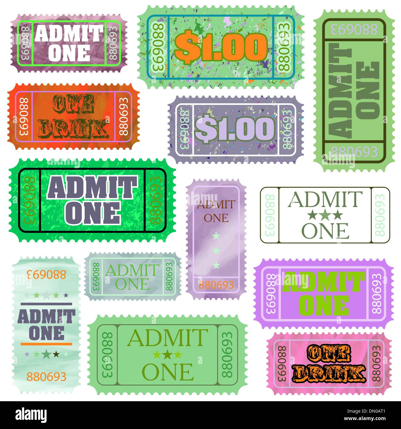 Set of ticket admit one. EPS 8 Stock Vector Image & Art - Alamy
