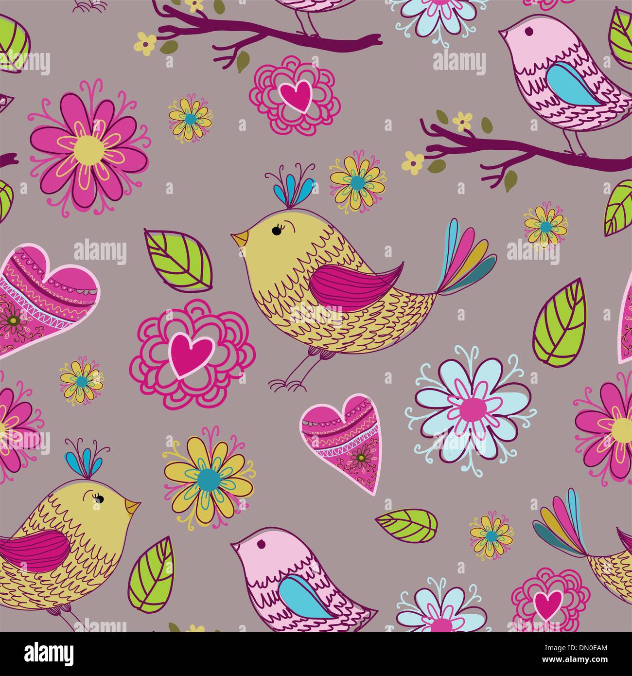Seamless texture with flowers and birds Stock Vector Image & Art - Alamy