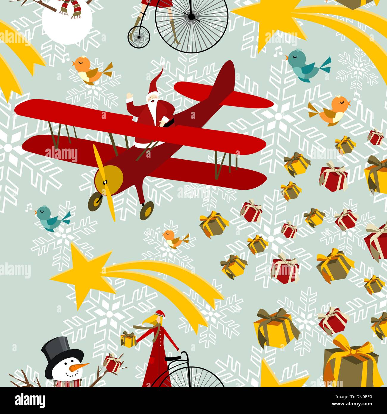 Christmas card birds santa Stock Vector Images - Alamy