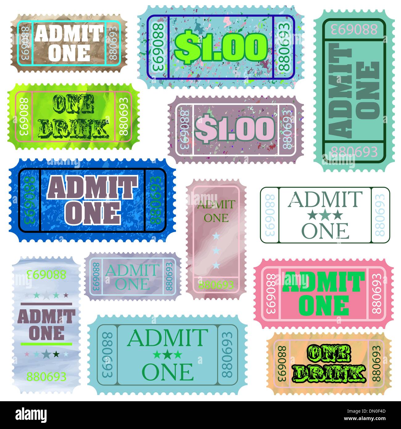 Set of ticket admit one. EPS 8 Stock Vector Image & Art - Alamy