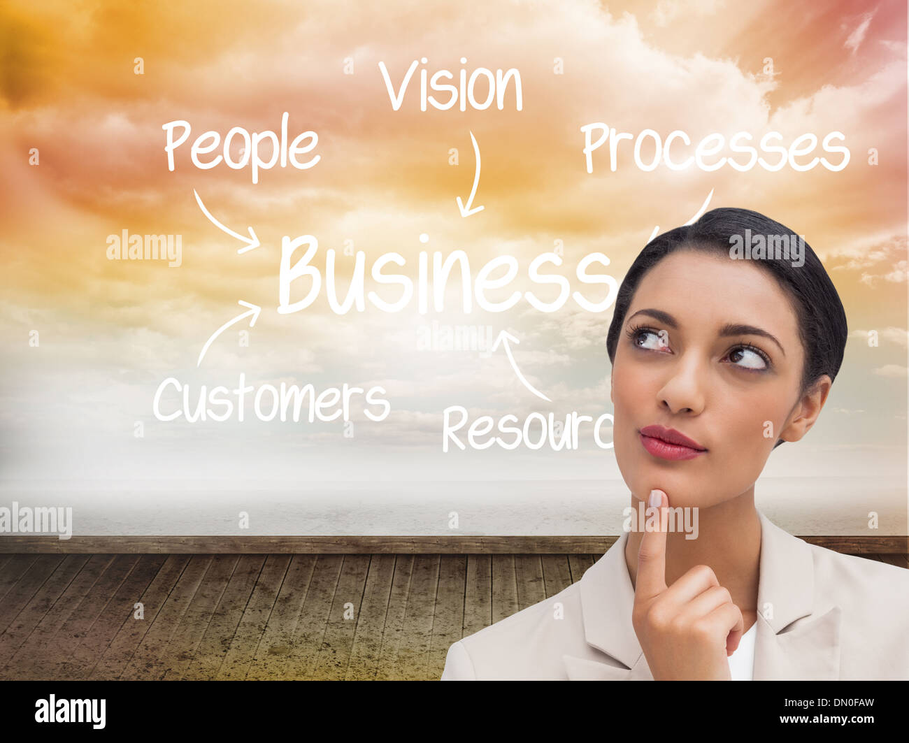 Composite image of smiling businesswoman thinking Stock Photo - Alamy