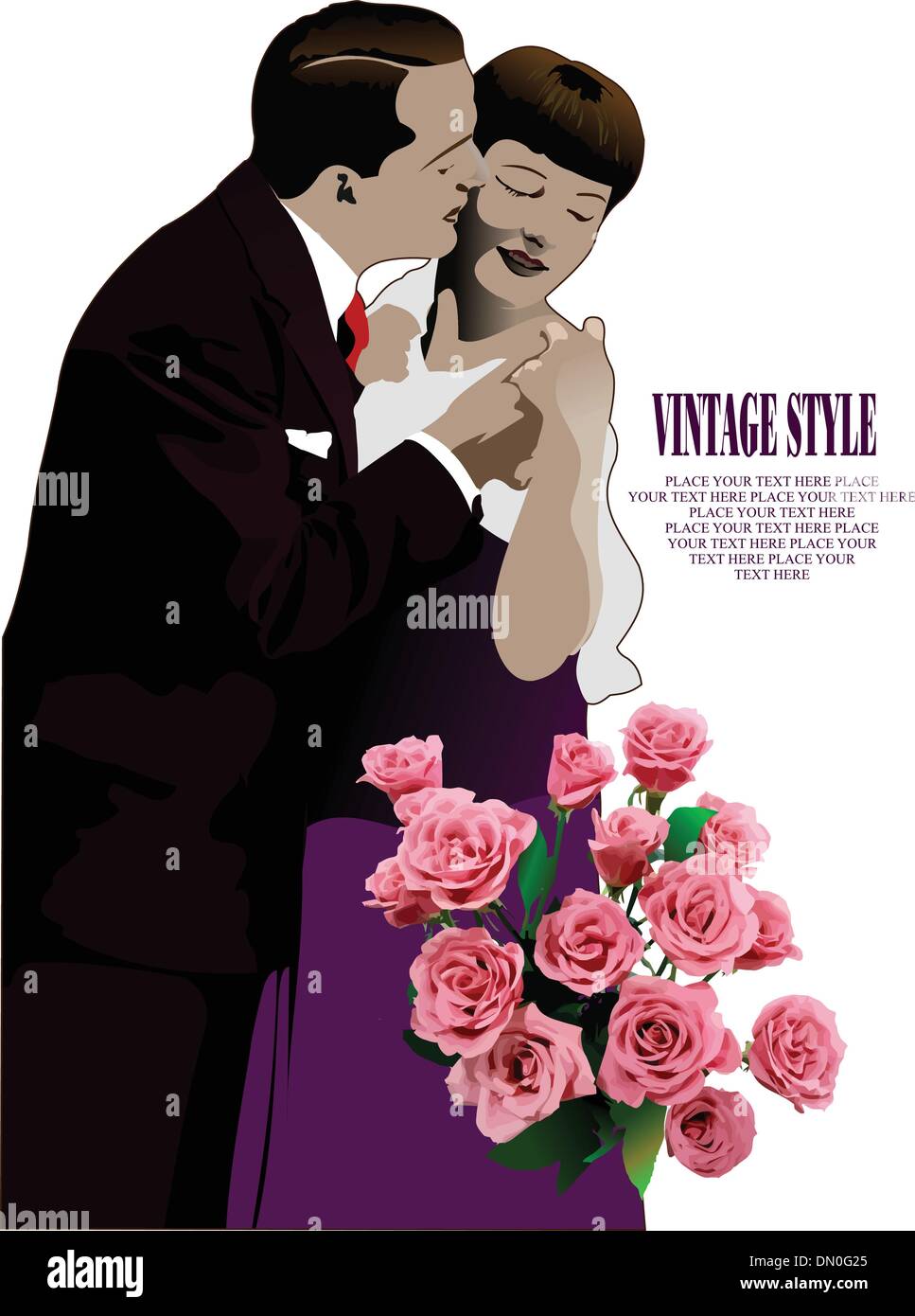 Vintage retro style frame with kissing couple image. Wedding car Stock ...