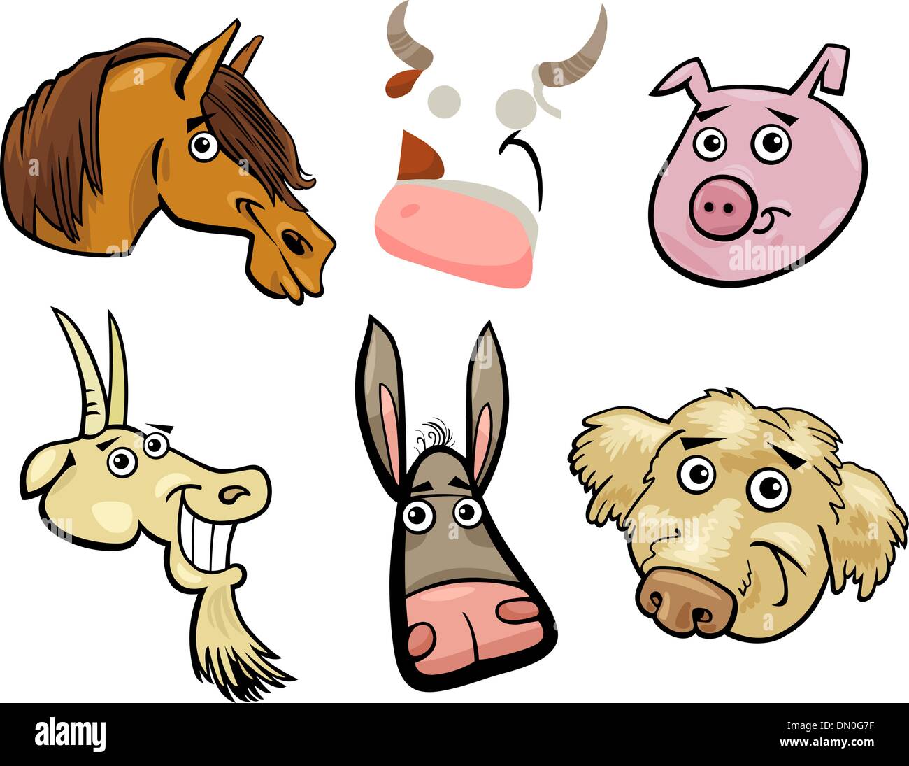 Cartoon farm animals heads set Stock Vector Image & Art - Alamy