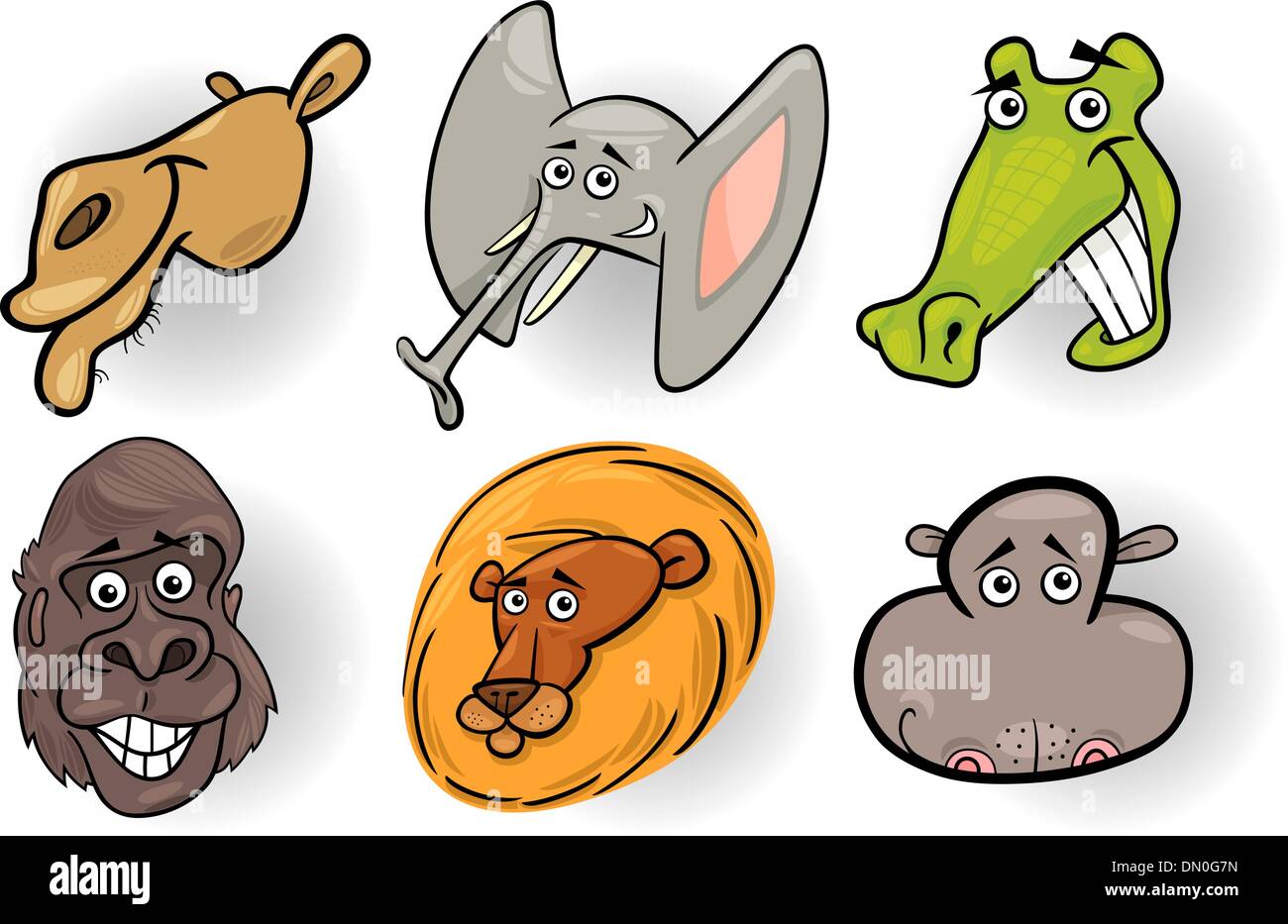 Cartoon wild animals heads set Stock Vector Image & Art - Alamy