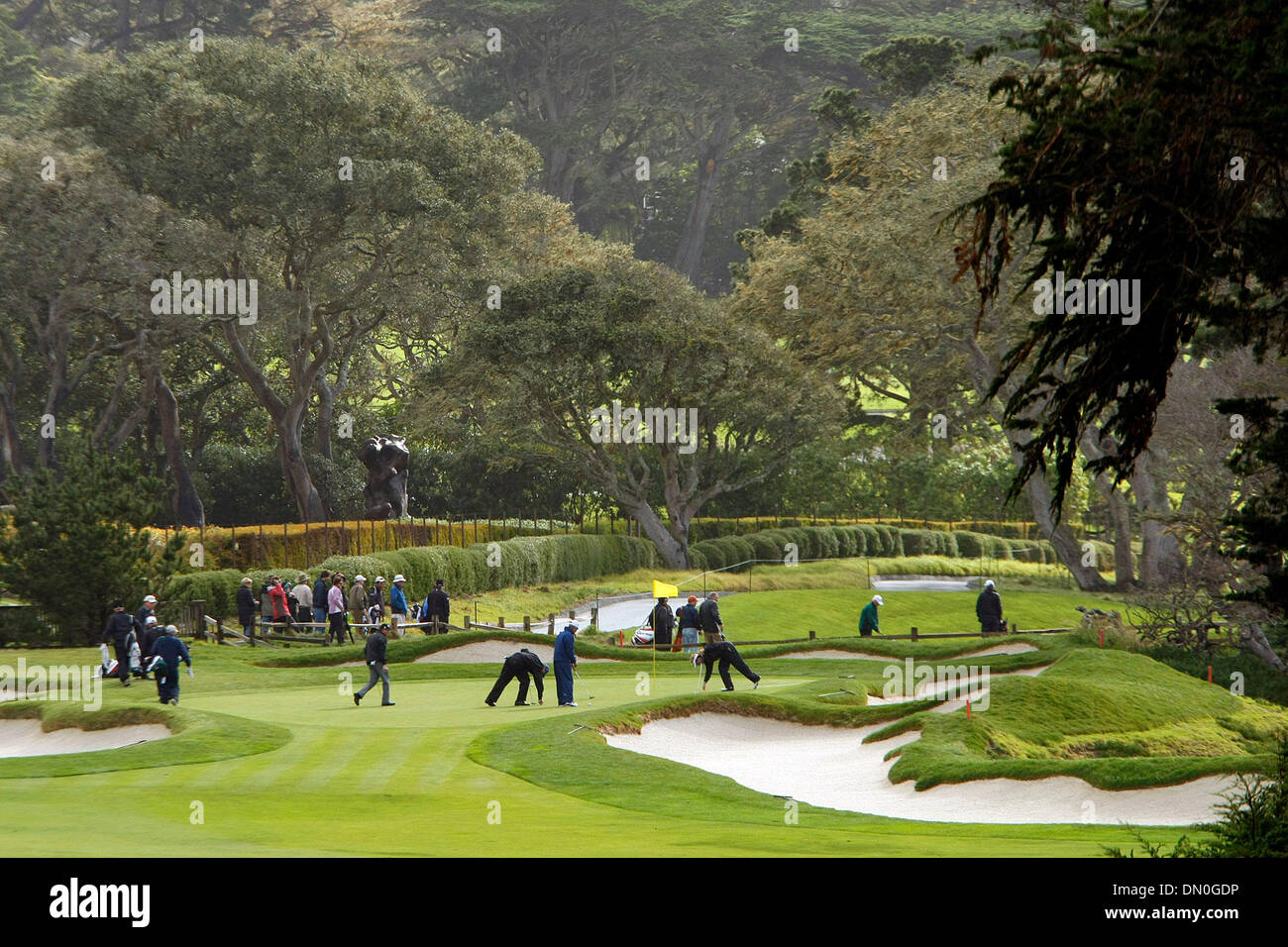 A group on the 4th hole at Pebble Beach during practice rounds on ...