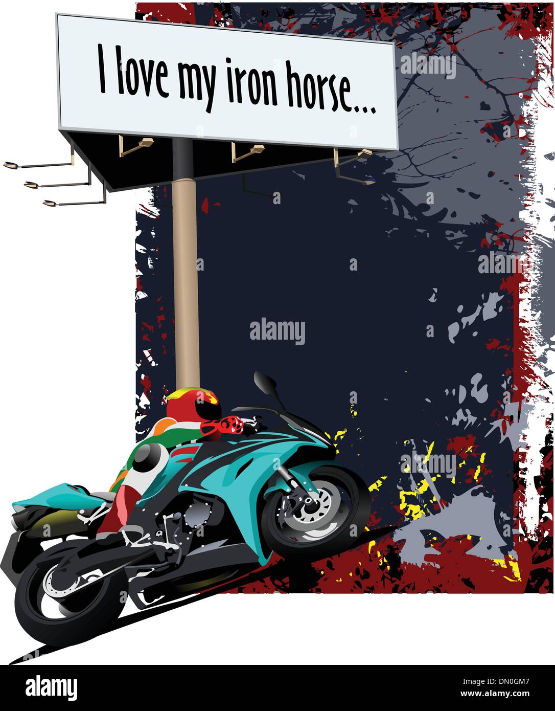 Natural background with motorcycle image and billboard. Iron ho Stock ...