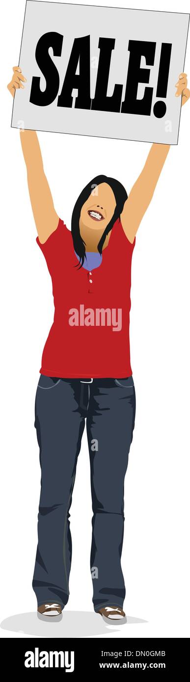 Girl holding sale board. Vector illustration Stock Vector Image & Art ...