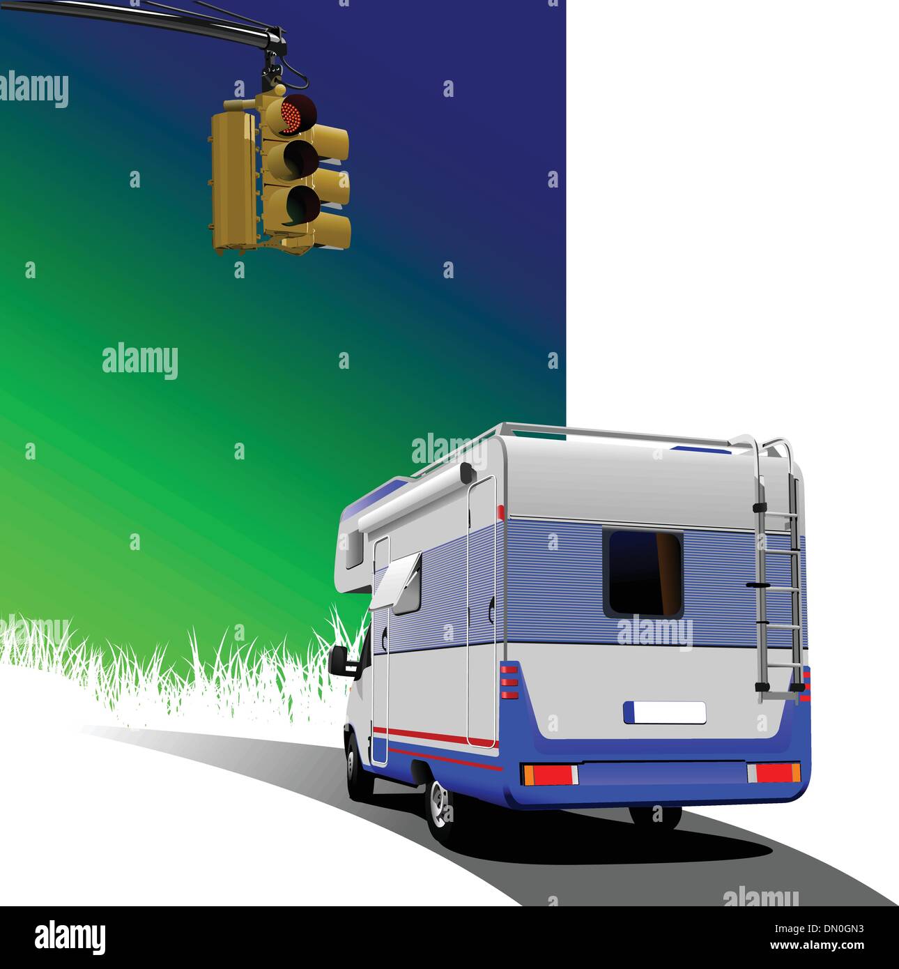 Camper van on country background with traffic light image. Vecto Stock ...