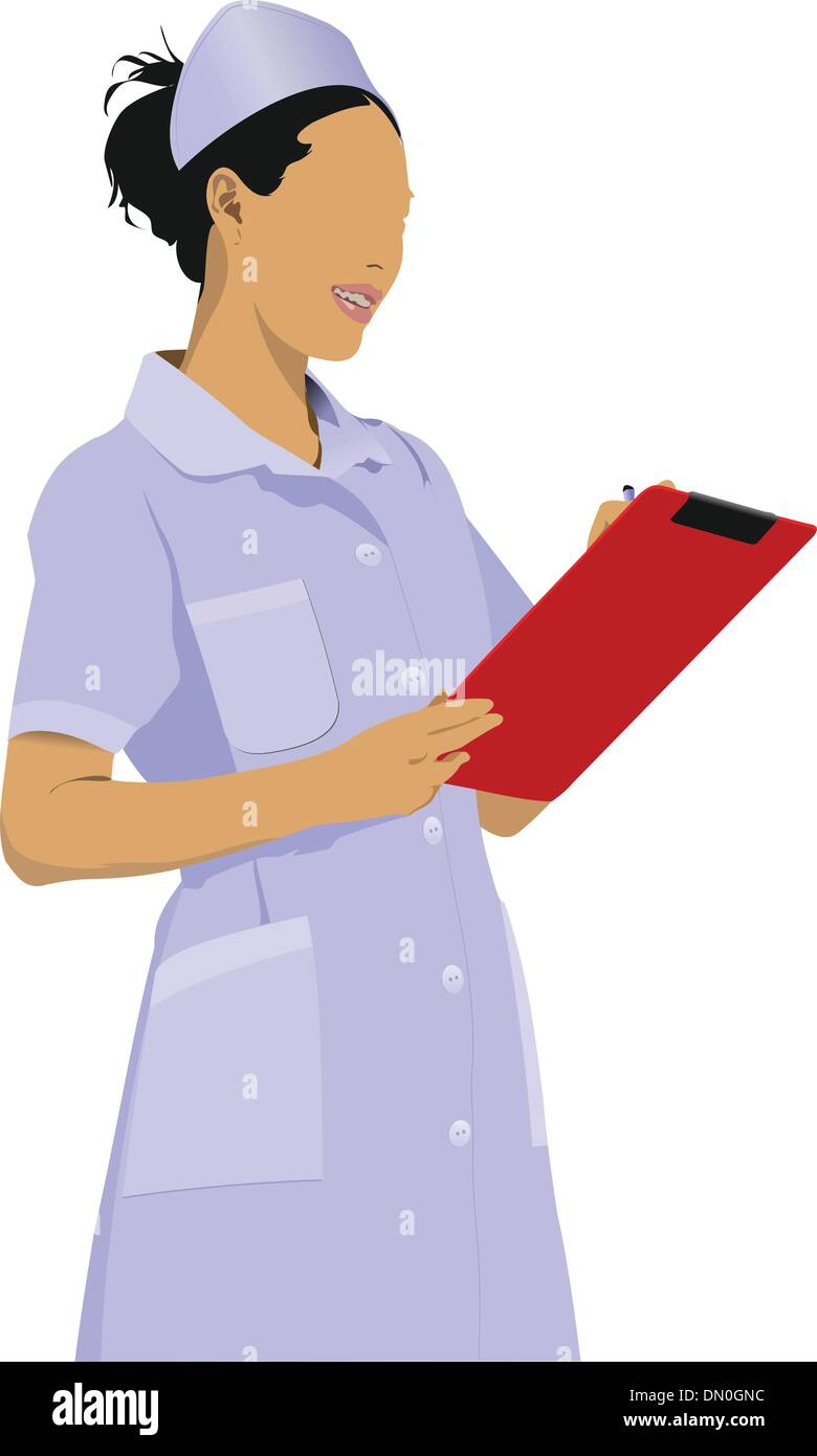 Nurse woman with white doctor`s smock. Vector illustration Stock Vector ...