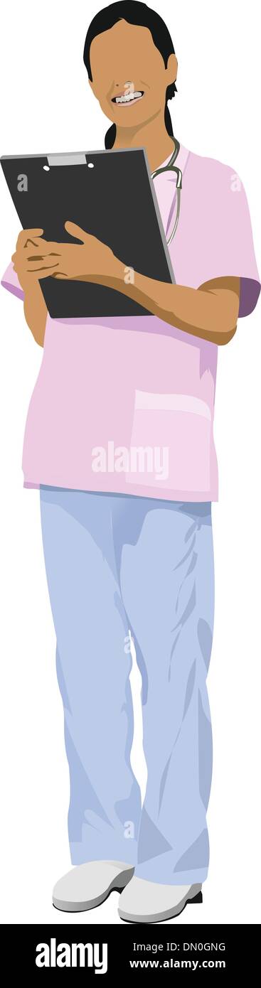 Nurse woman with white doctor`s smock. Vector illustration Stock Vector ...