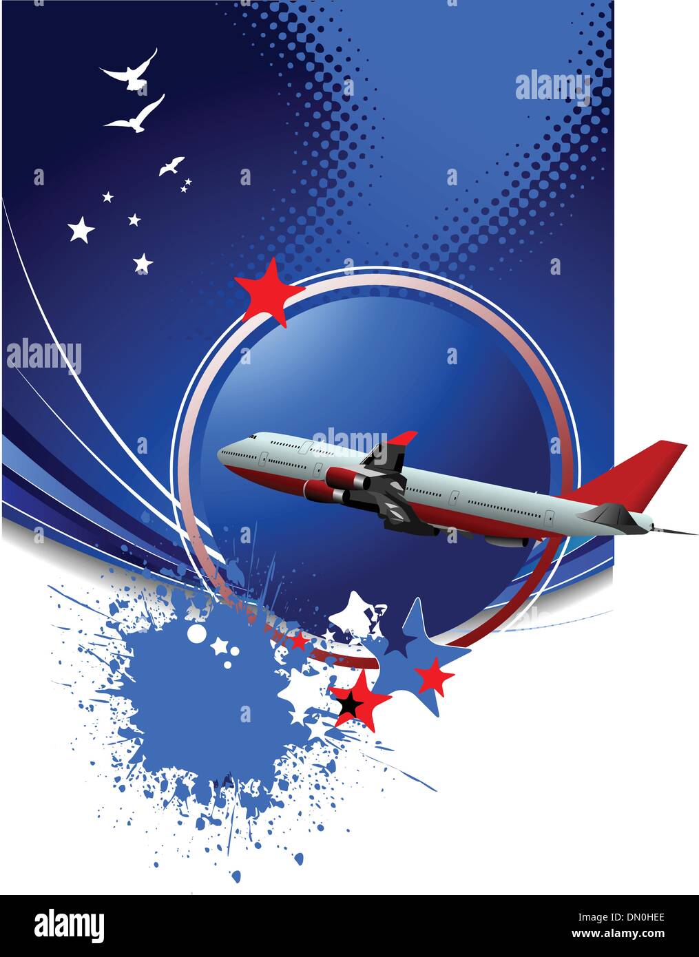 Blue abstract background with passenger plane image. Vector illu Stock ...