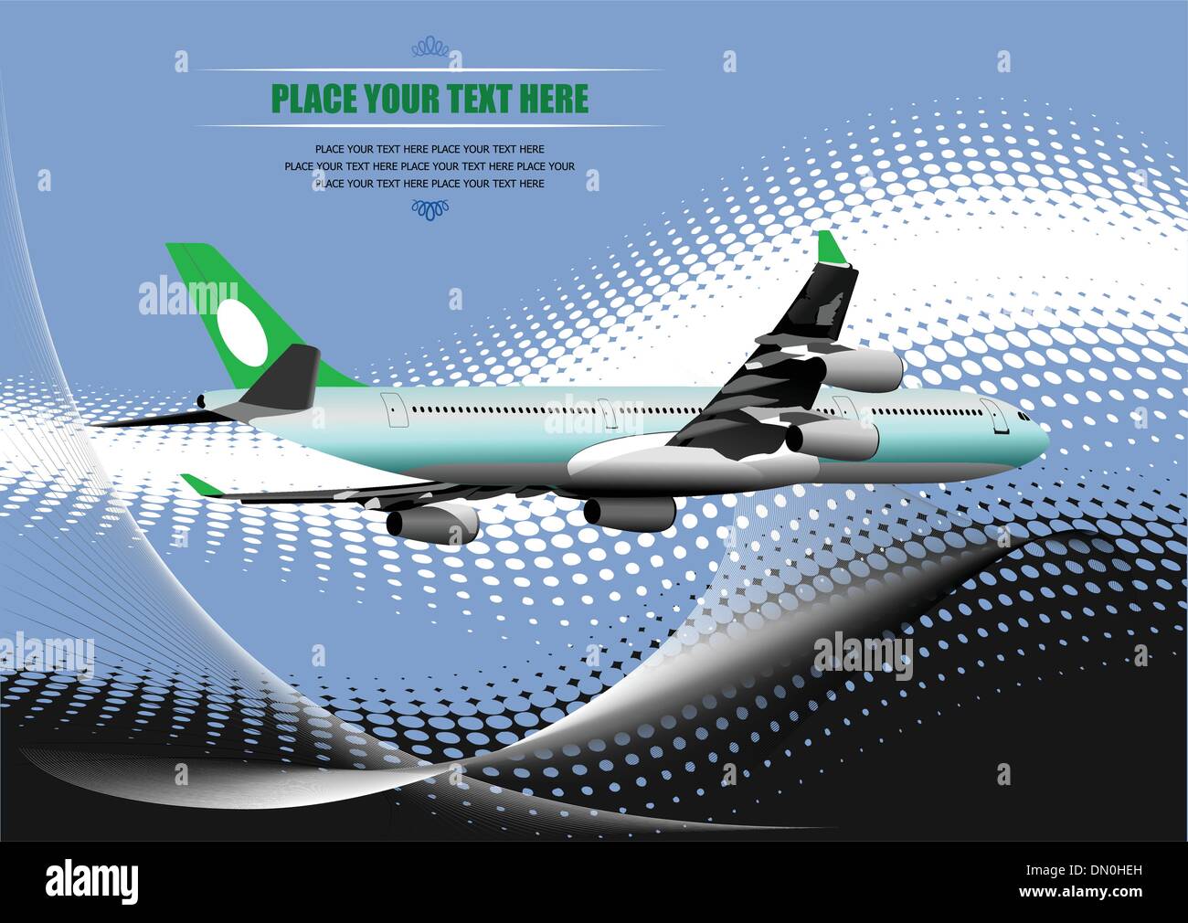 Blue abstract background with passenger plane image. Vector illu Stock ...