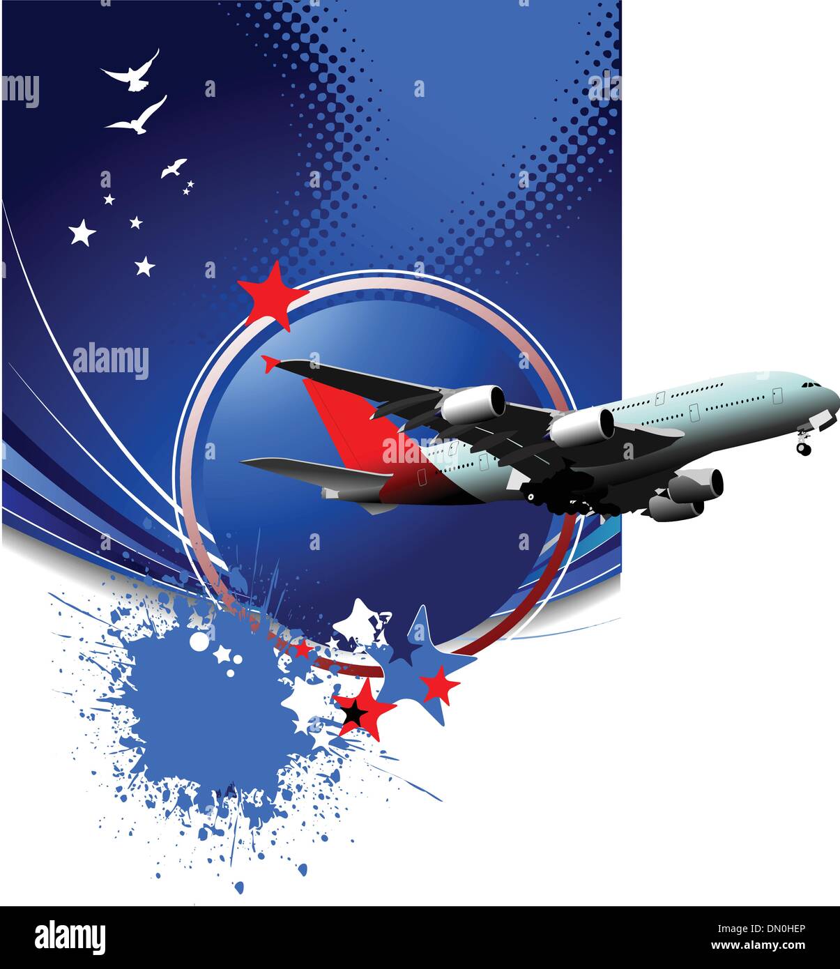 Blue abstract background with passenger plane image. Vector illu Stock ...