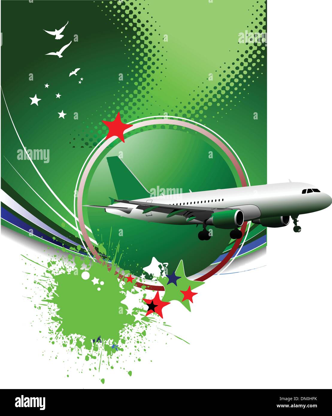 Green abstract background with passenger plane image. Vector ill Stock ...