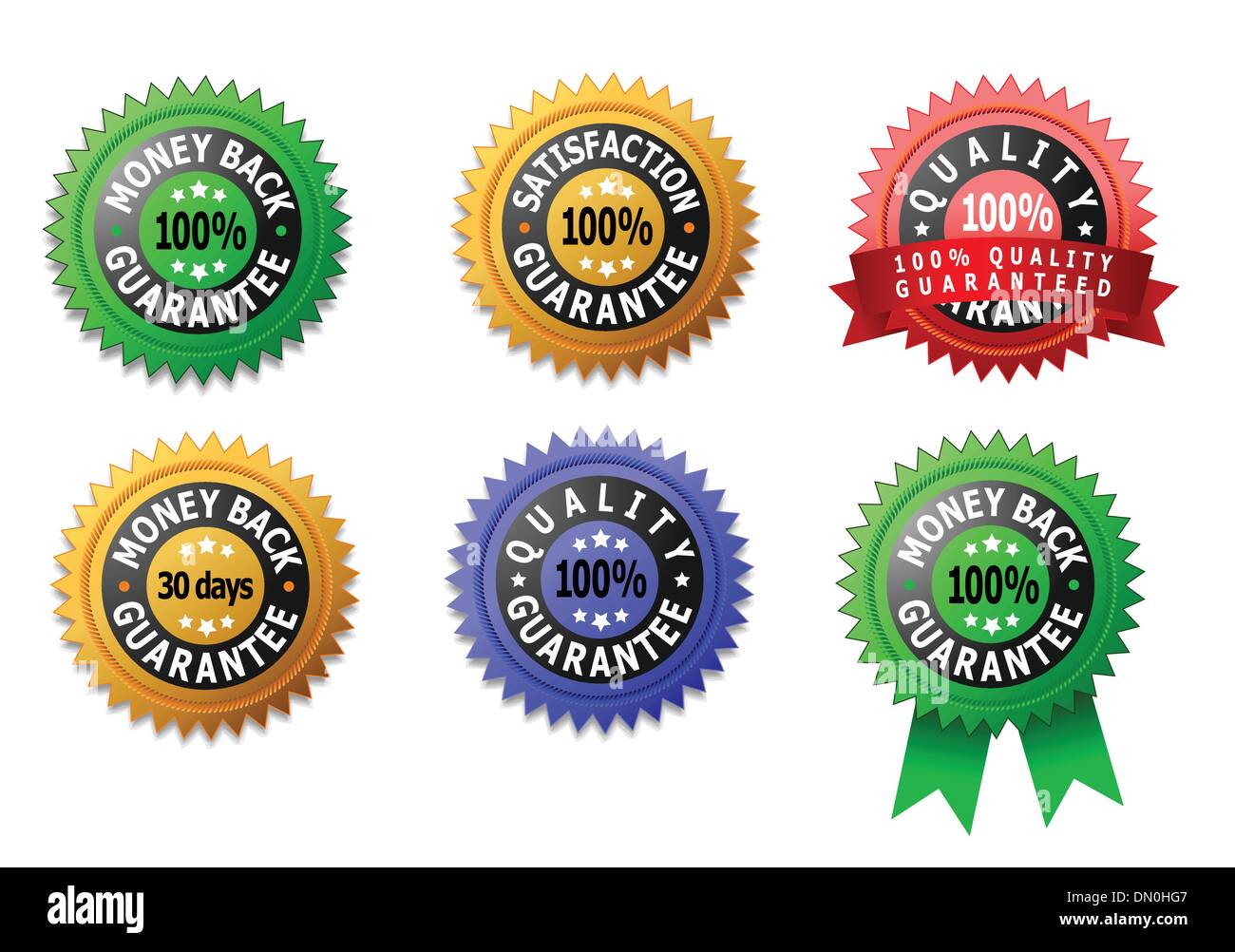 Vector labels for satisfaction, quality and money back guarantee Stock ...