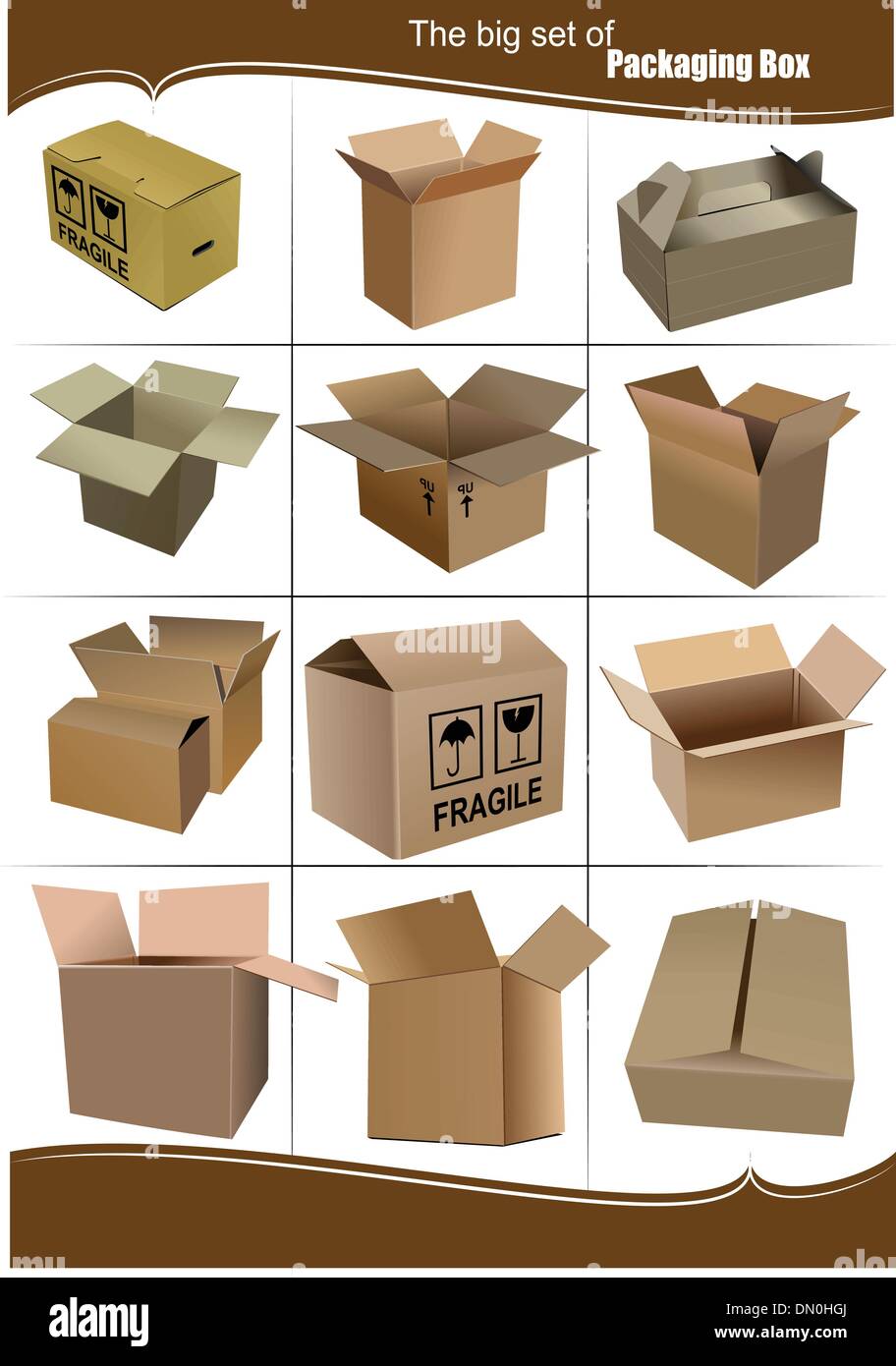 Big Set of carton packaging boxes isolated over a white backgrou Stock ...