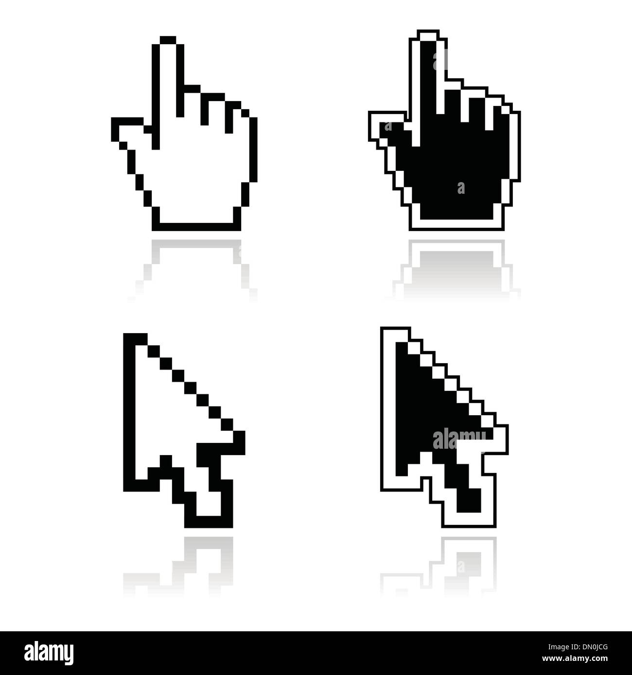 Pixel cursors black clean shiny icons - hand and arrow Stock Vector ...