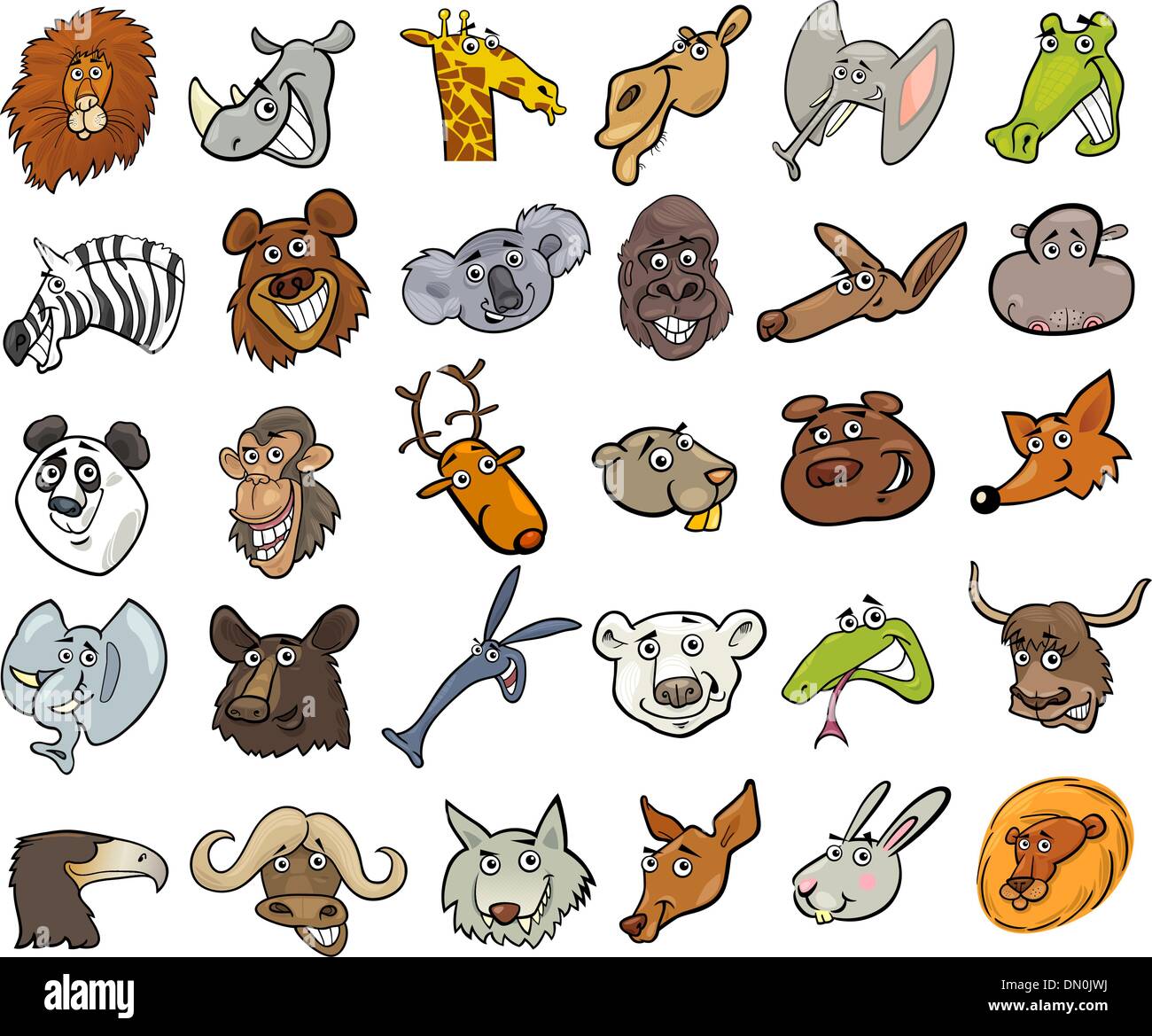 Cartoon wild animals heads huge set Stock Vector Image & Art - Alamy