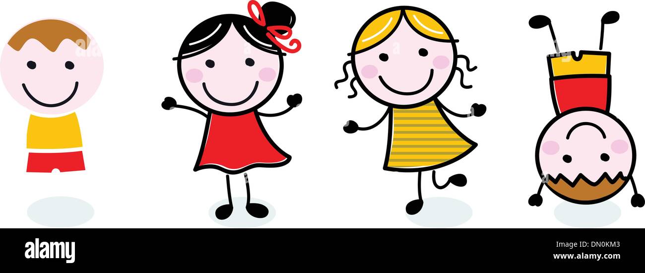 Doodle happy kids group isolated on white Stock Vector Image & Art - Alamy