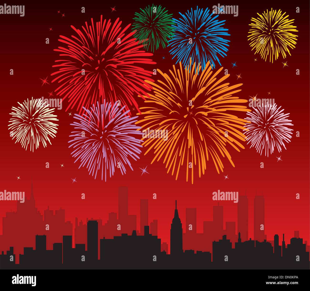 vector fireworks over a city Stock Vector Image & Art - Alamy