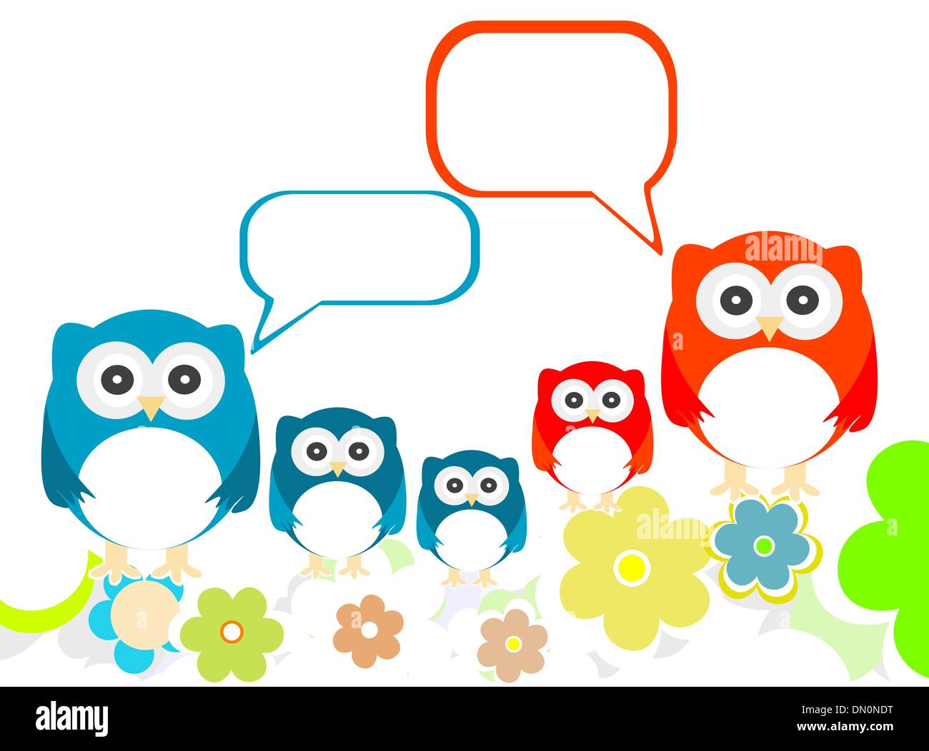 owls family speech in love on a flowery landscapes Stock Vector Image ...